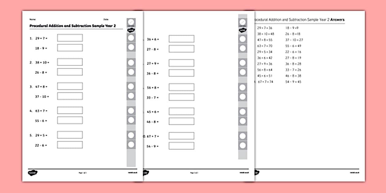 Procedural Addition and Subtraction Sample Year 2 - Twinkl