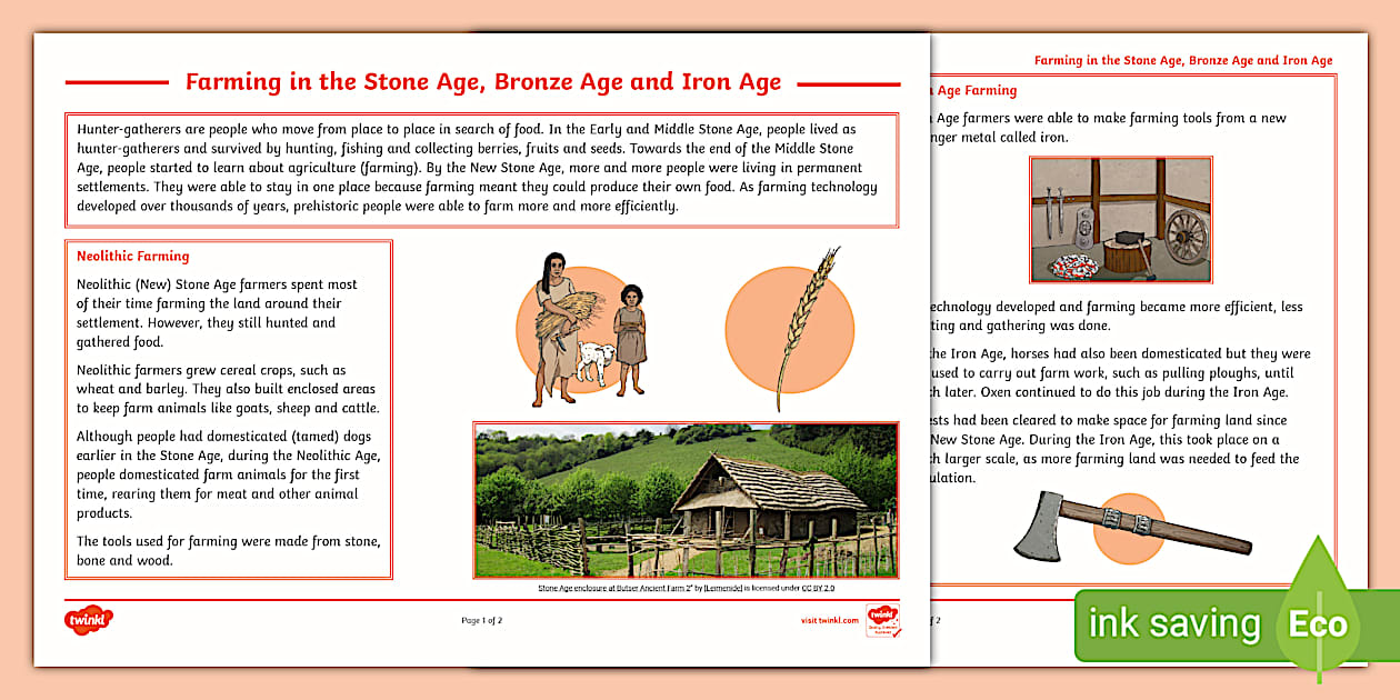 Stone Age, Iron Age, and Bronze Age Farming KS2 Fact File
