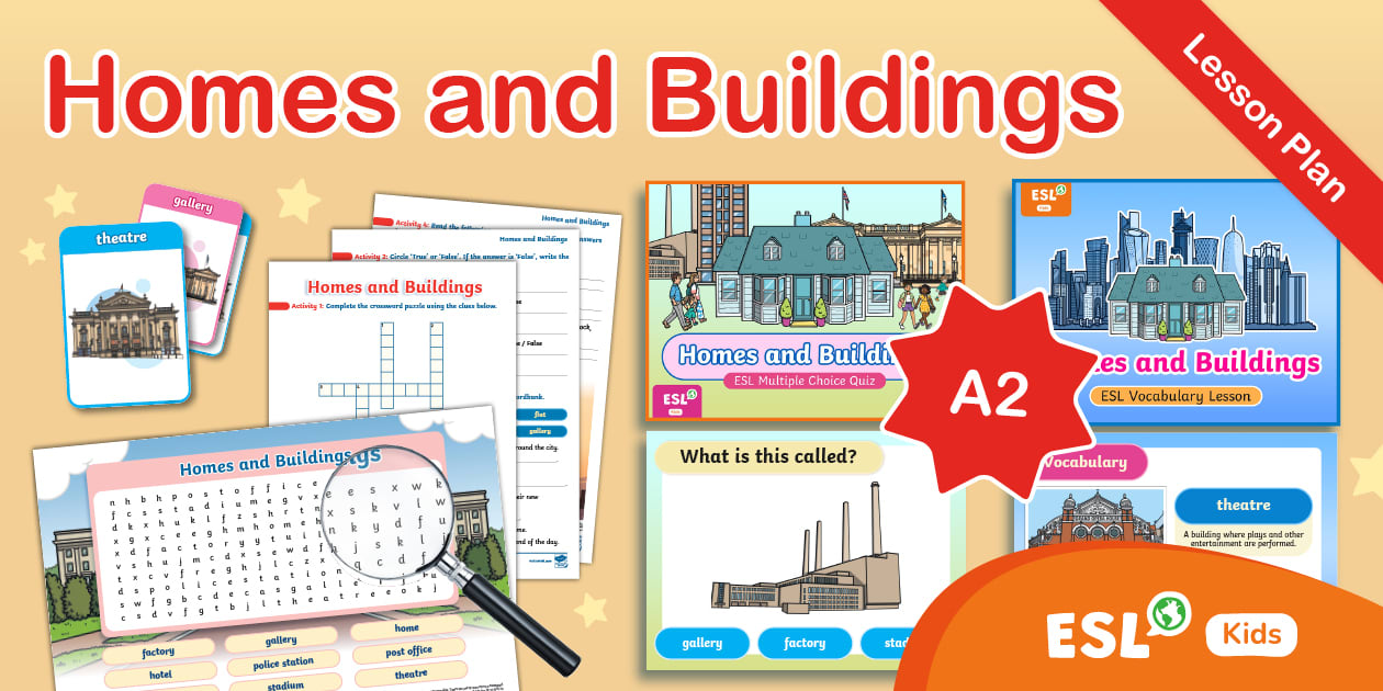 ESL Homes and Buildings Lesson Plan for Kids {A2}