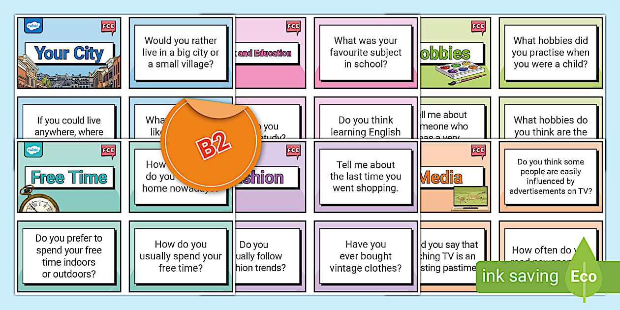 ESL B2 FCE Speaking Part 1 Conversation Cards (teacher made)