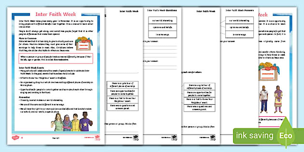 KS2 Inter Faith Week Differentiated Reading Comprehension Activity