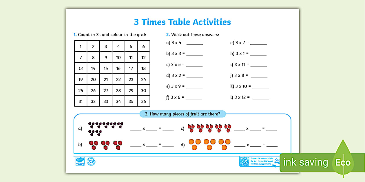 3 Times Table Worksheet | Math Resource | Twinkl USA