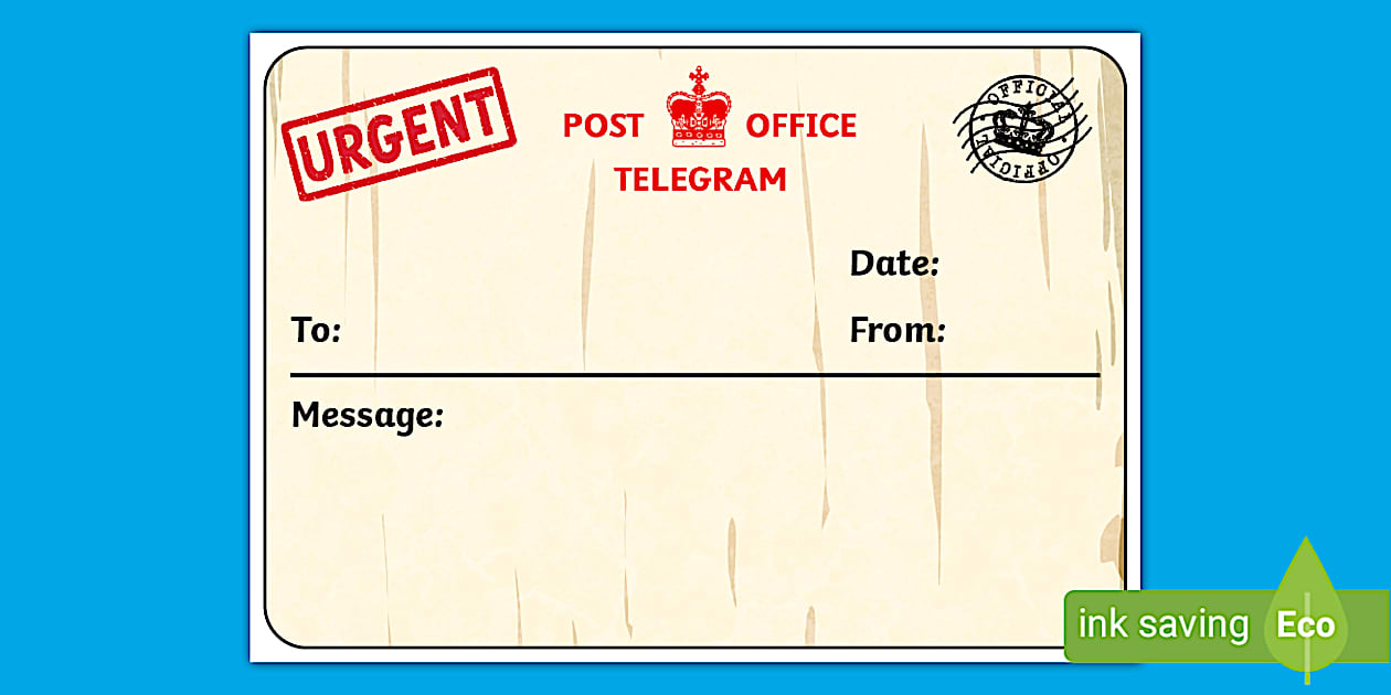 Old Fashioned Telegram Template (Teacher-Made) - Twinkl