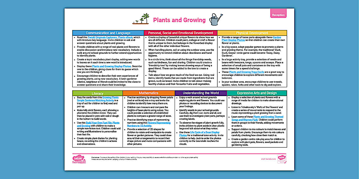 EYFS Reception Planning Web: Plants and Growing - Twinkl