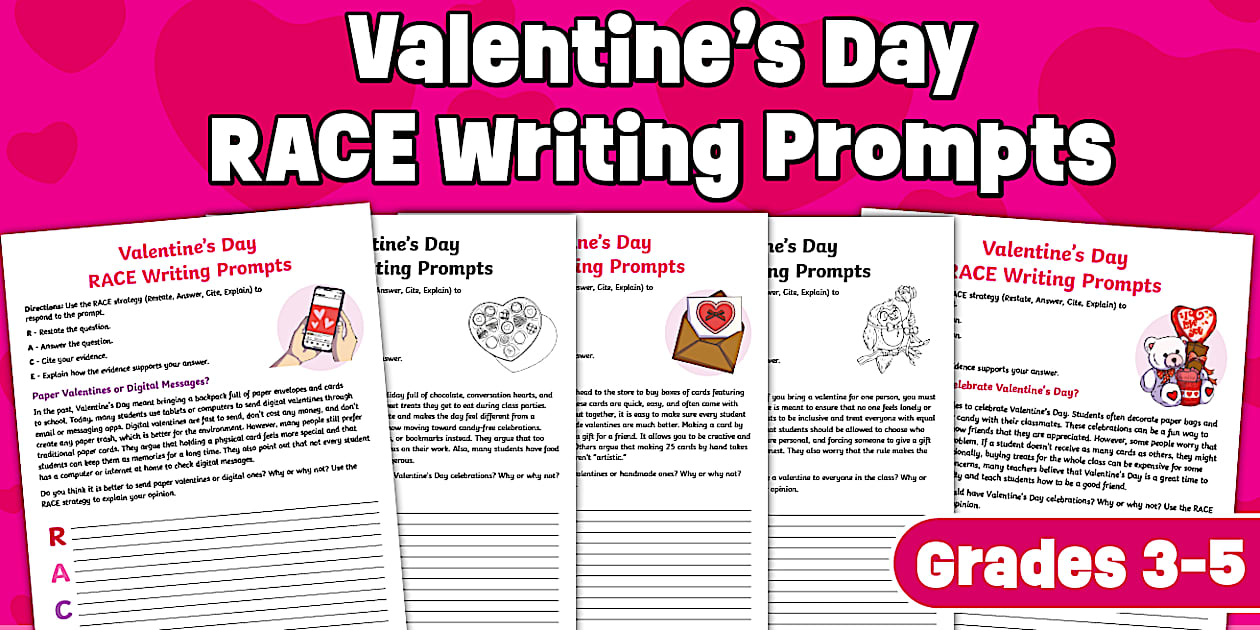 Valentine's Day RACE Writing Prompts for 3rd-5th Grade