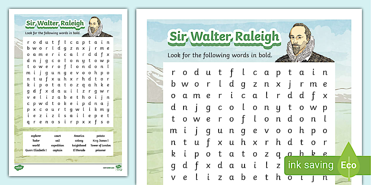 Sir Walter Raleigh Word Search - KS2 (Teacher-Made) - Twinkl