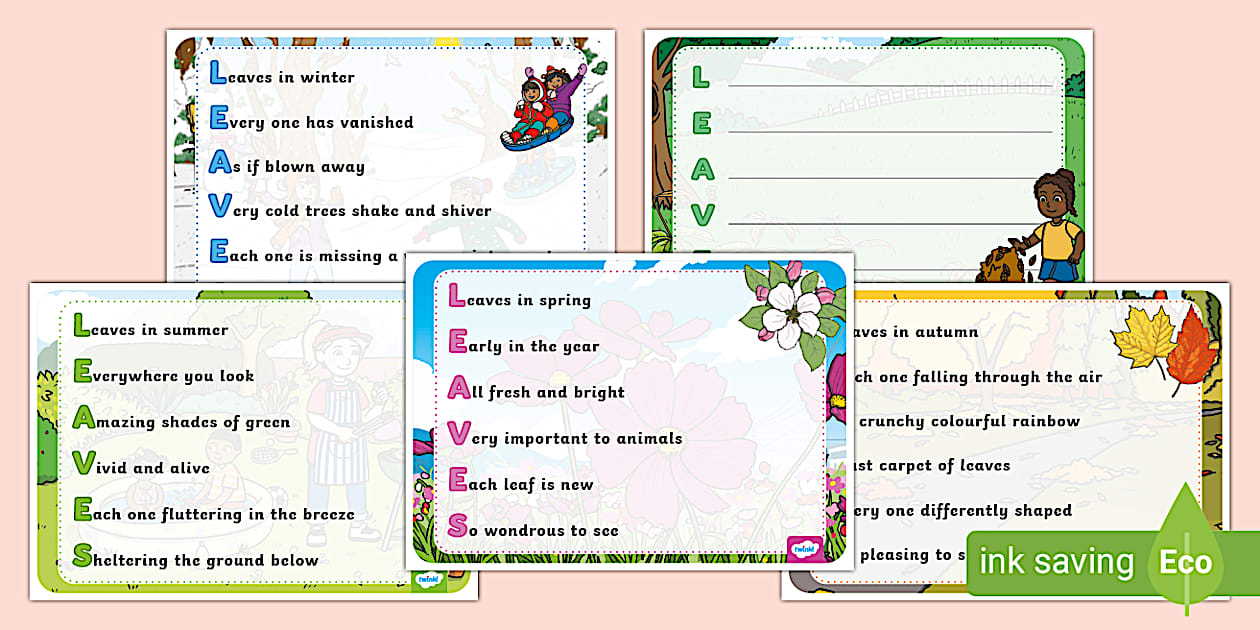 Leaves Acrostic Poem Examples and Template - KS1 - Twinkl