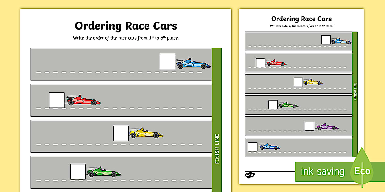 Ordering Race Cars Worksheet / Worksheet - Twinkl