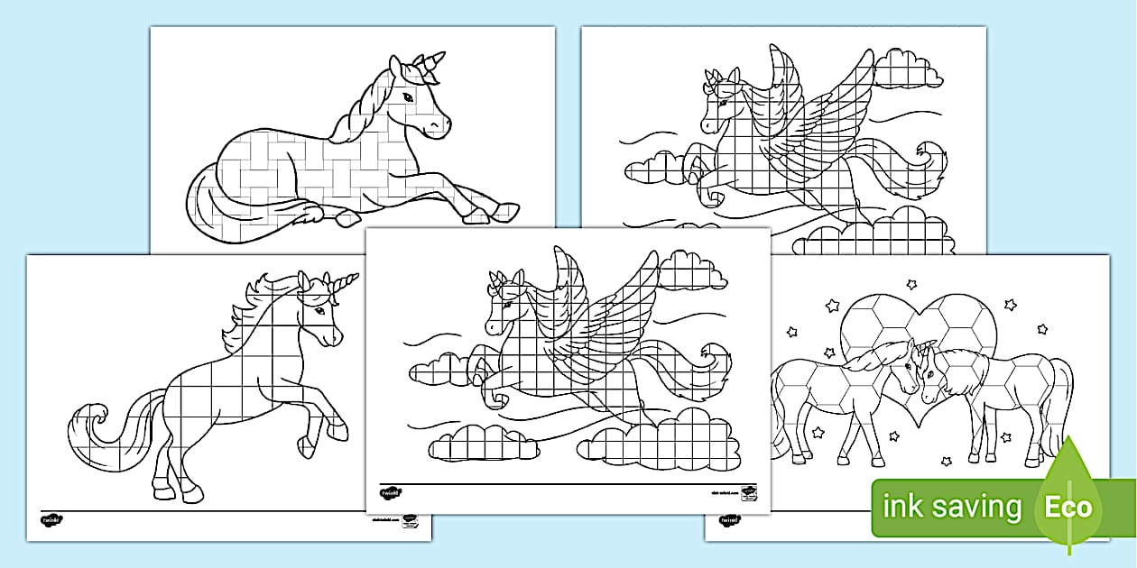 Unicorn Mosaic Colouring Pages (teacher made) - Twinkl