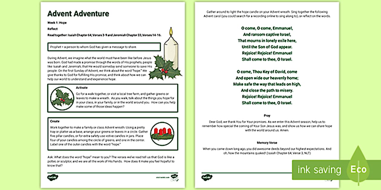 Editable Advent Adventure Week 1: Teaching About Hope