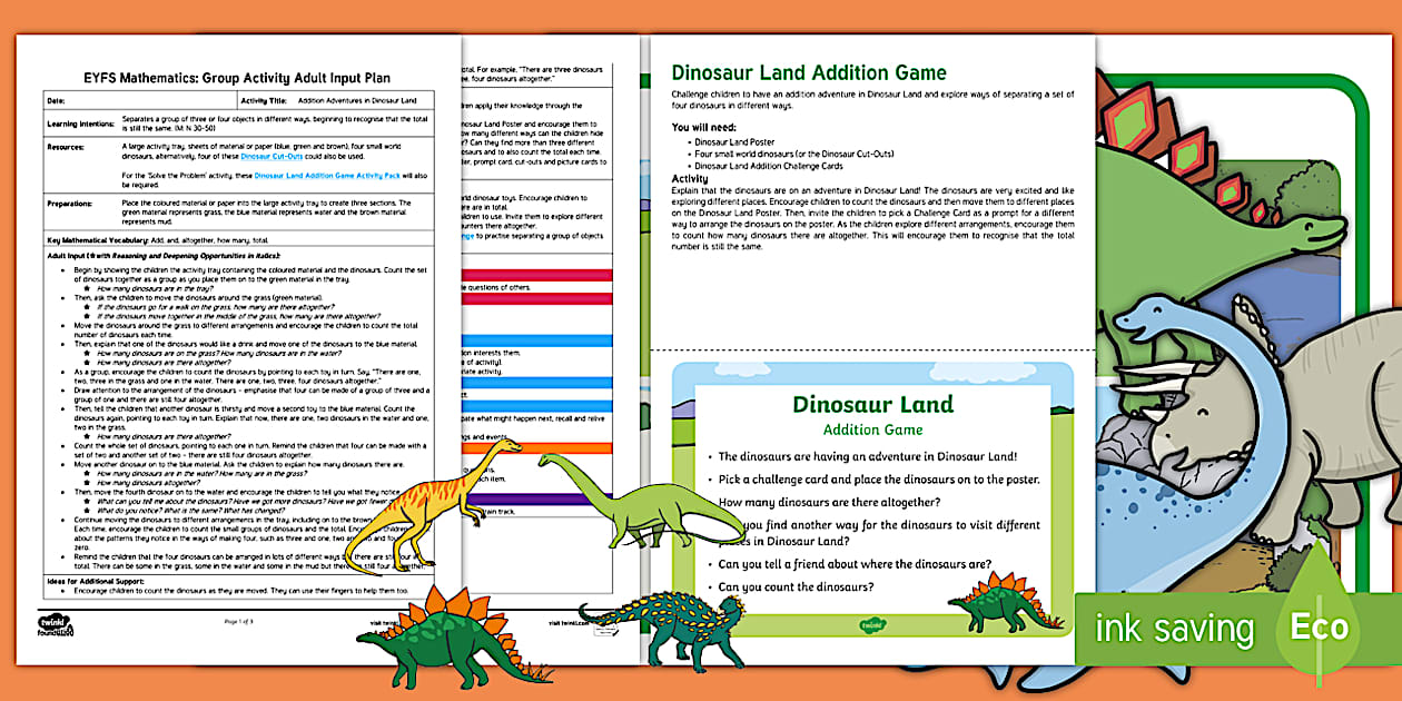 EYFS Maths: Addition Adventures in Dinosaur Land Group Activity Adult Input