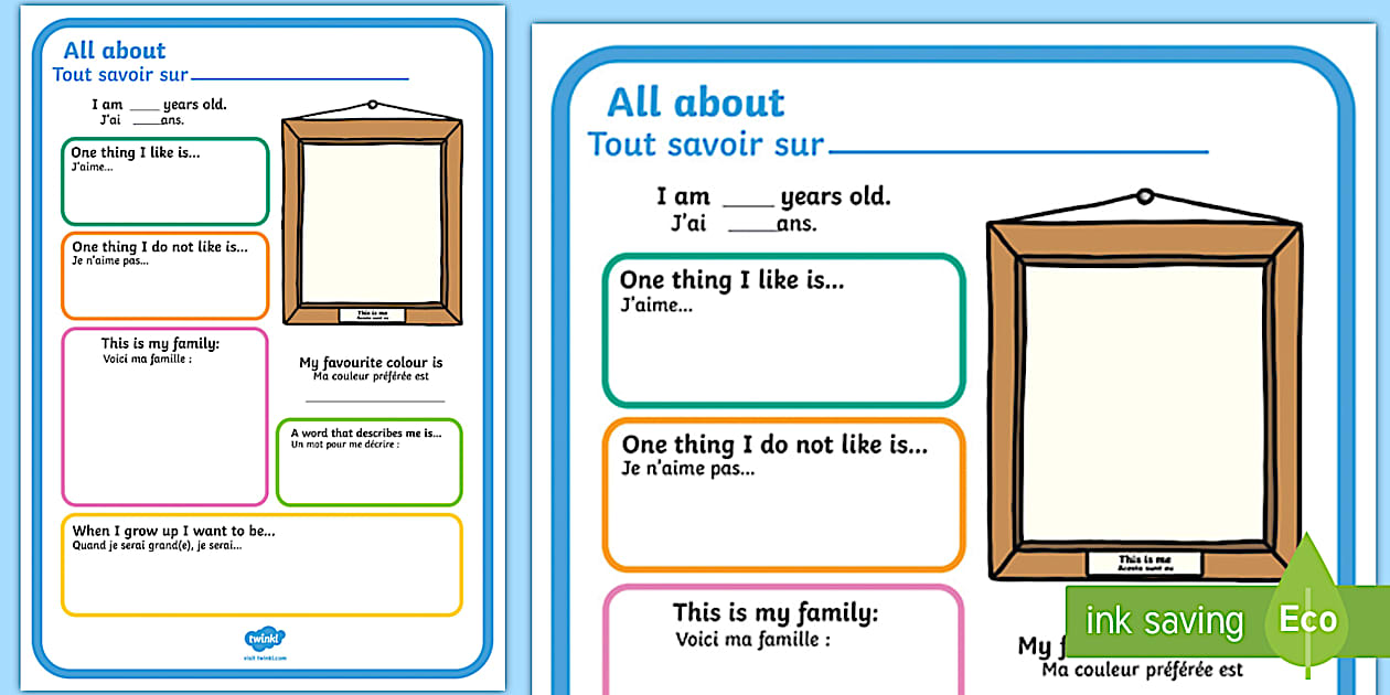 All About Me A4 Display Poster English/French (teacher made)
