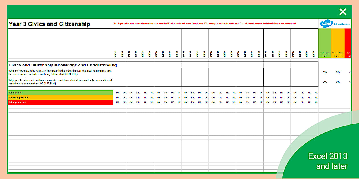 Australian Curriculum Year 3 Civics and Citizenship Assessment Spreadsheet