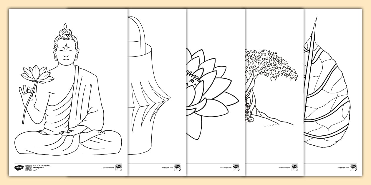 Vesak Colouring Pages - Buddhism - Religion - Primary