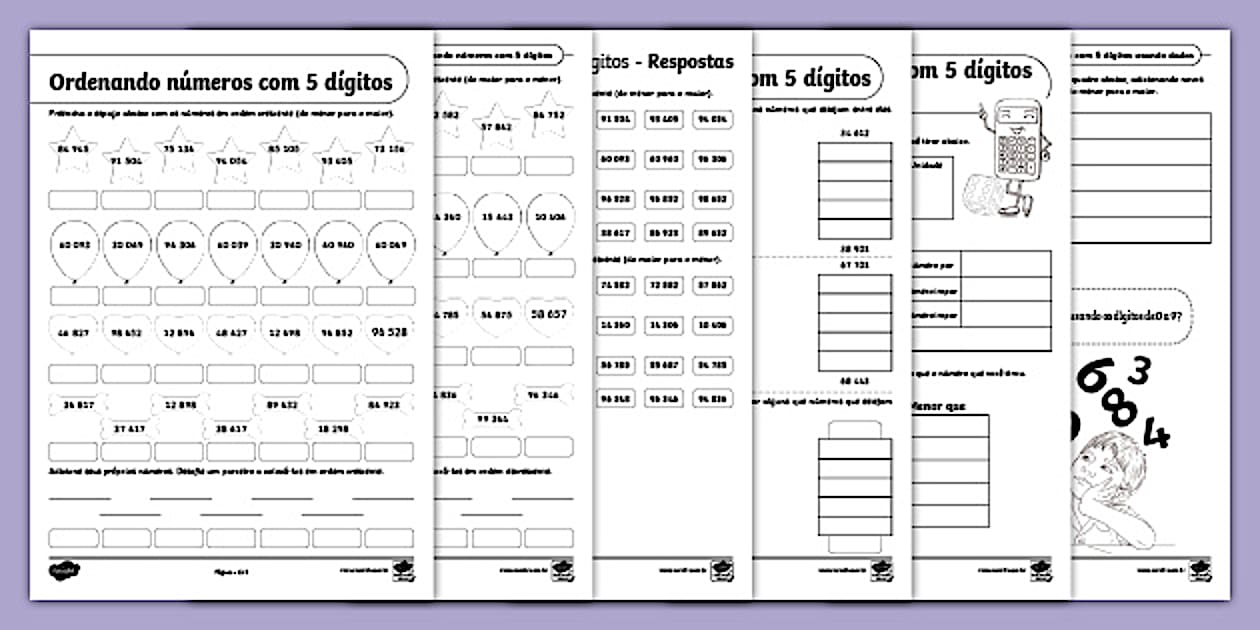 Ordenando números com 5 dígitos - Folha de atividades