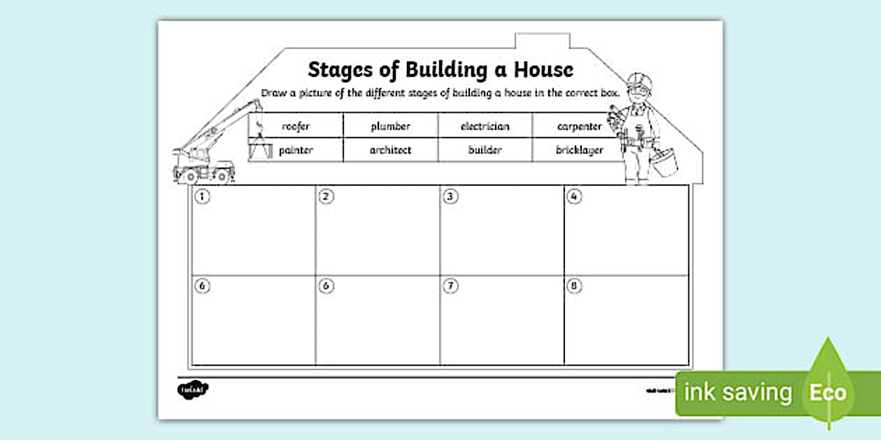 Stages of Building a House Drawing Activity - Twinkl