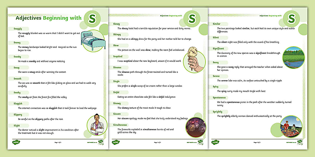 Adjectives Beginning With S Guide (teacher made) - Twinkl