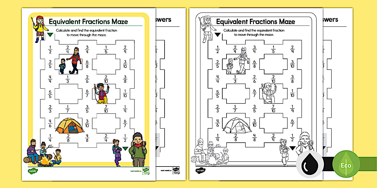 Camping Themed Equivalent Fractions Maze (Teacher-Made)