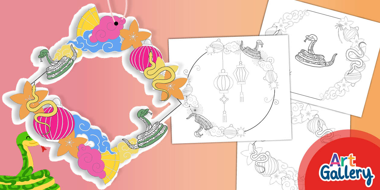 Year of the Snake Wreath Chinese New Year Colouring Activity