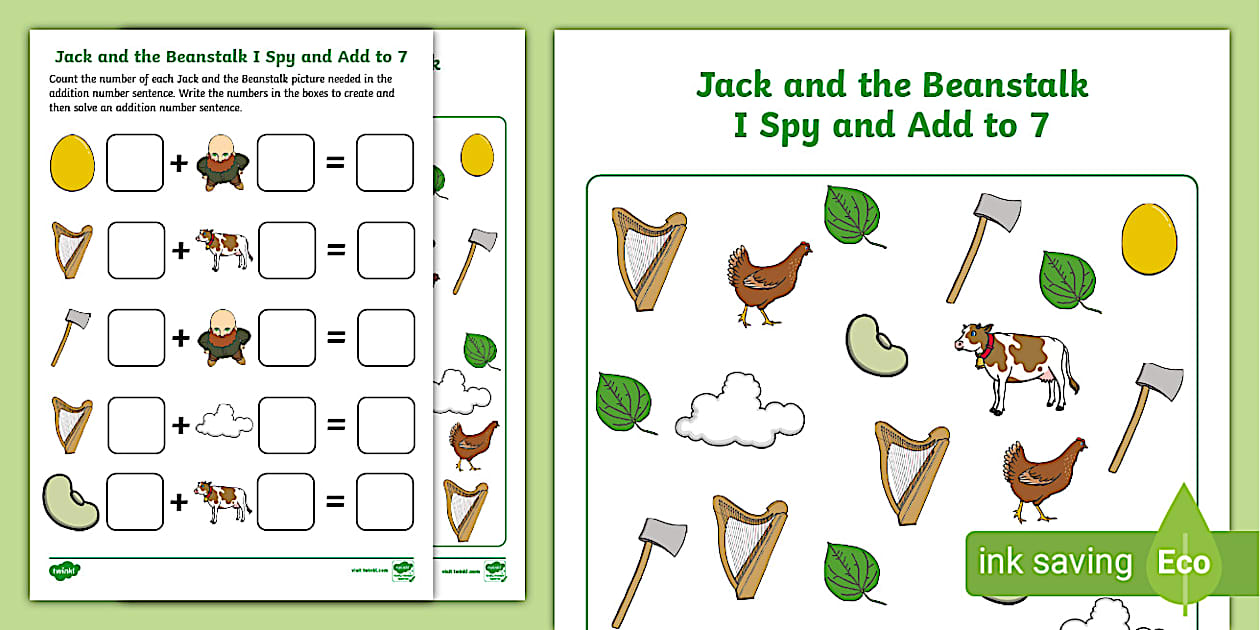 Jack and the Beanstalk I Spy and Add to 7 Activity Sheet