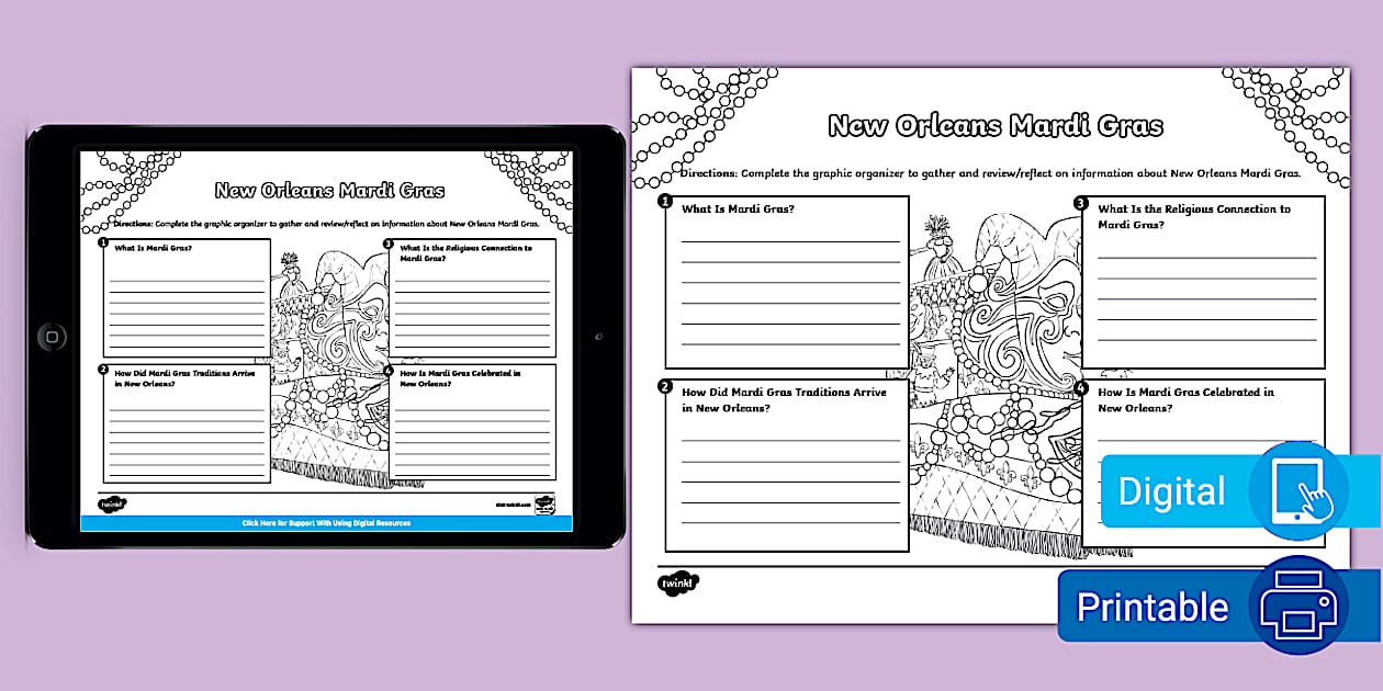 New Orleans Mardi Gras Graphic Organizer for 6th-8th Grade