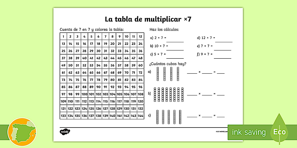 Ficha de actividad: la tabla del 7 - Twinkl