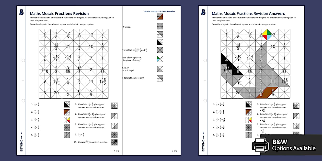 👉 Maths Mosaic Fraction Revision (Teacher-Made) - Twinkl