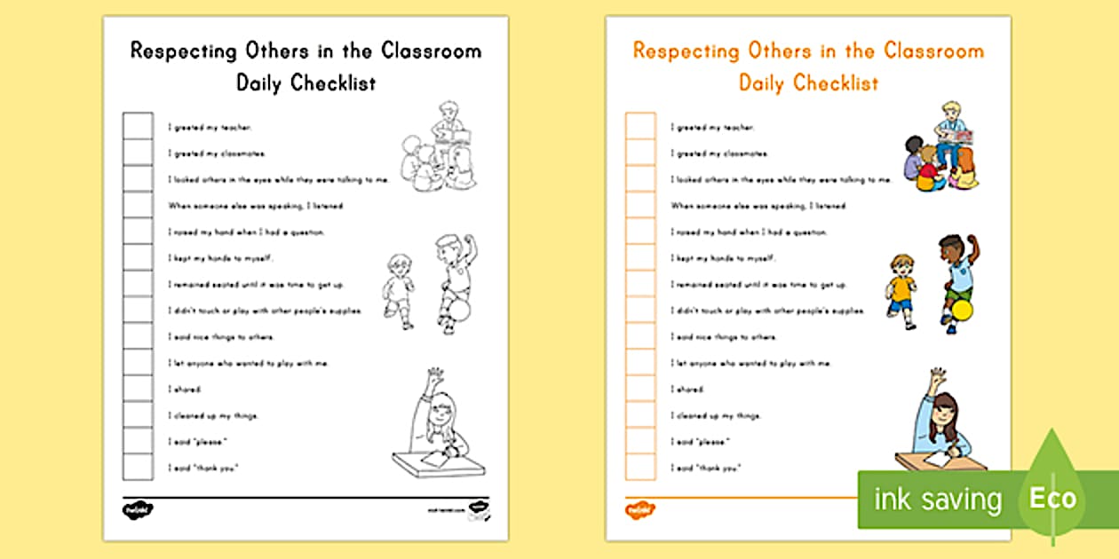 Editable Respecting Others in the Classroom Daily Checklist