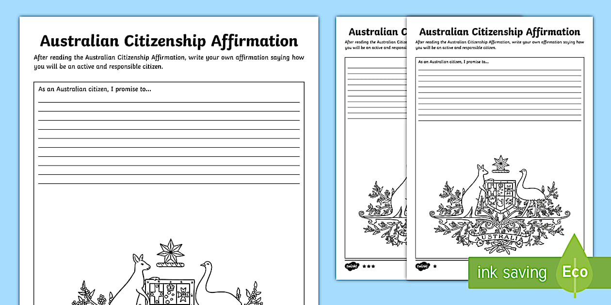 Australian Citizenship Affirmation Differentiated Worksheet