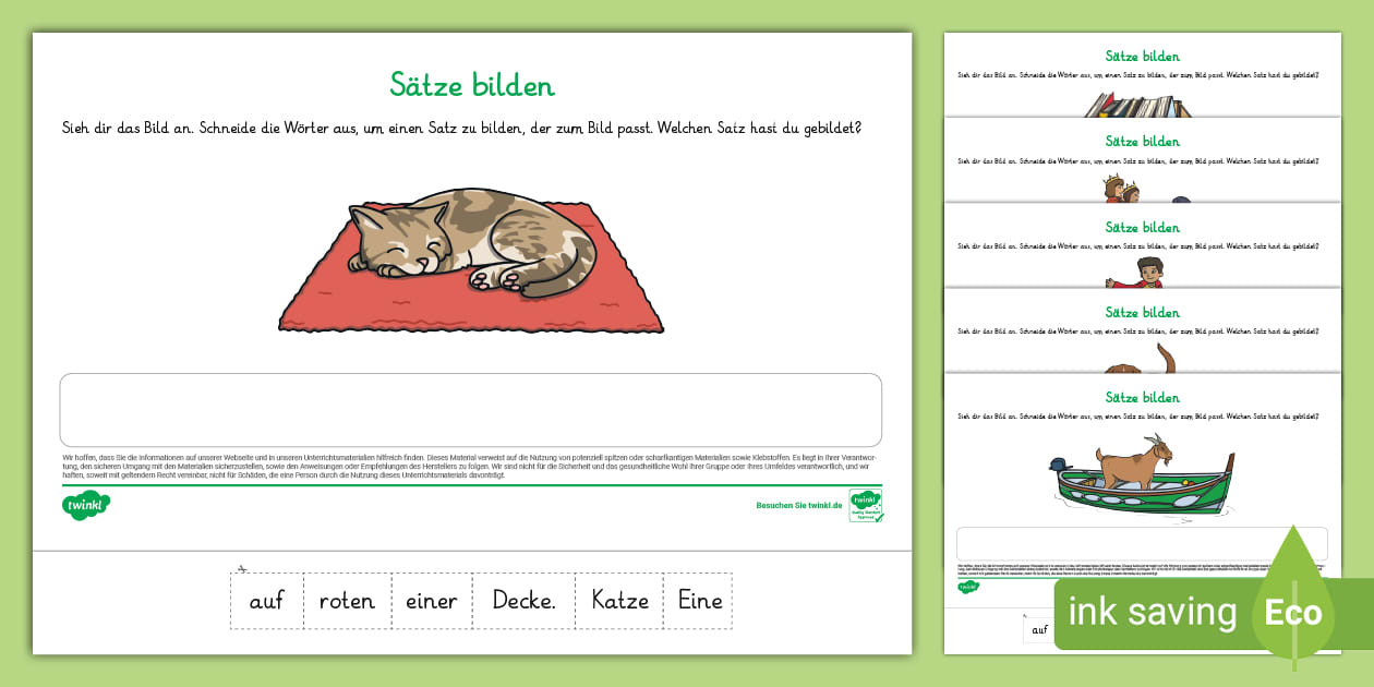 Sätze bilden - Schneiden und Kleben - Aktivität - Twinkl