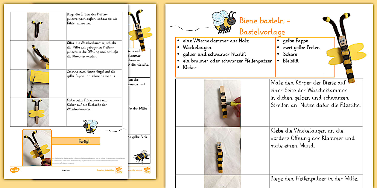 Bienen basteln - Bastelvorlage (teacher made) - Twinkl