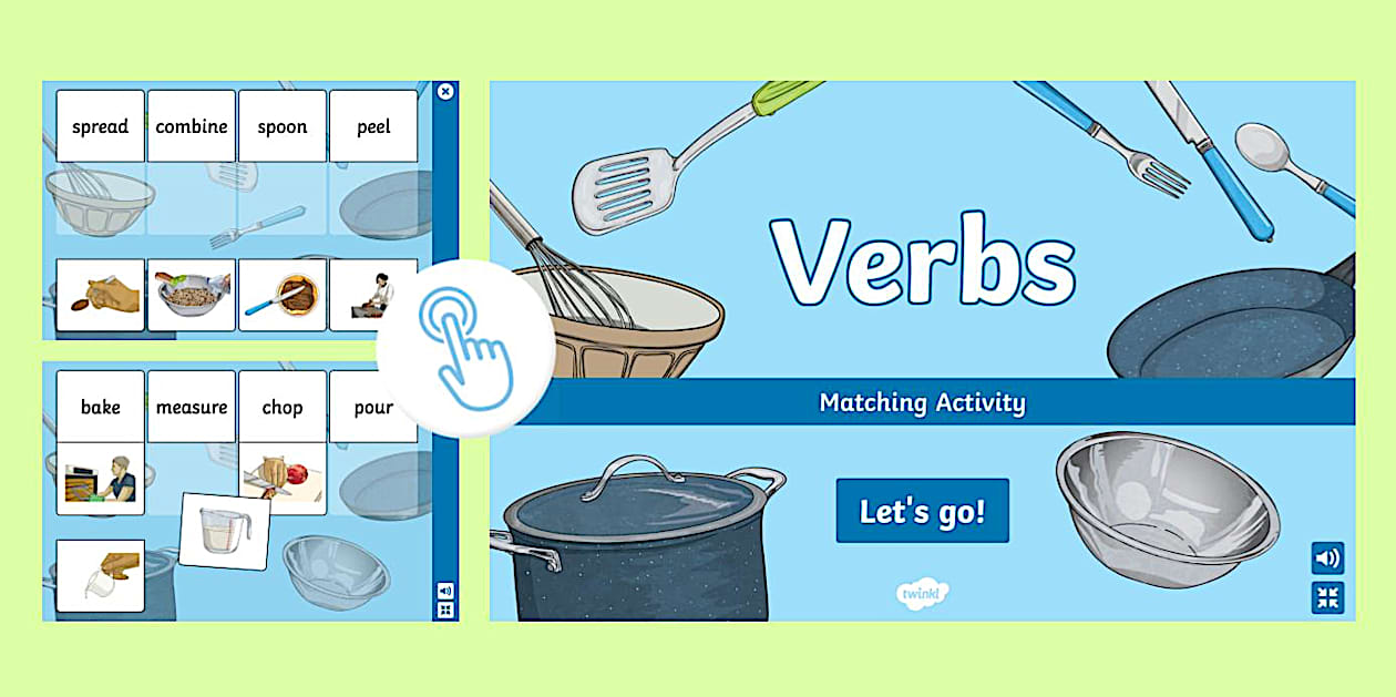 Cooking Verbs Interactive Matching Activity - Twinkl