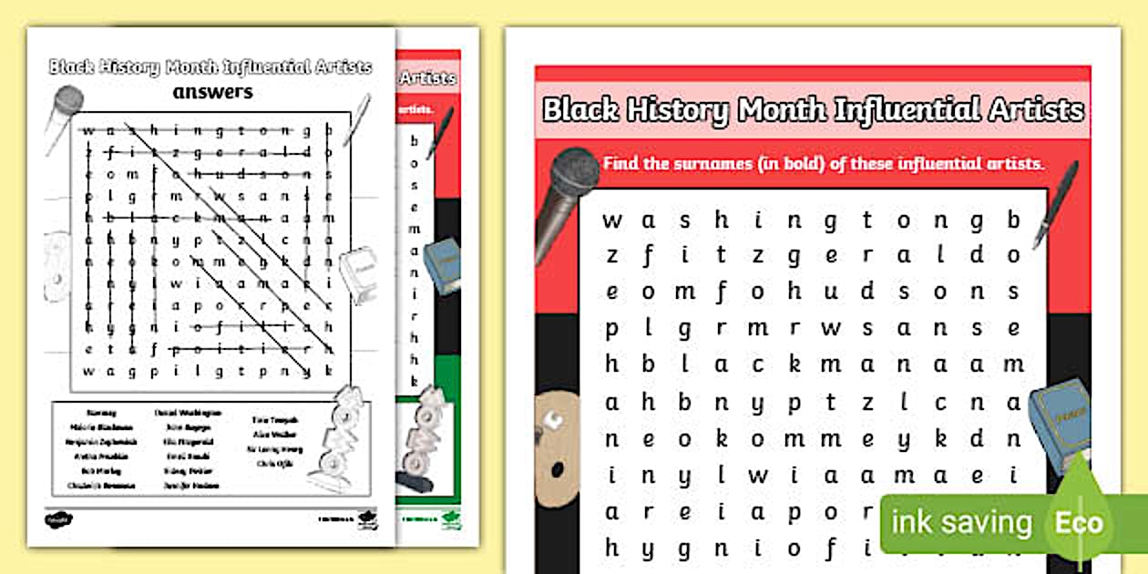 Black History Month Influential Artists Word Search - Twinkl
