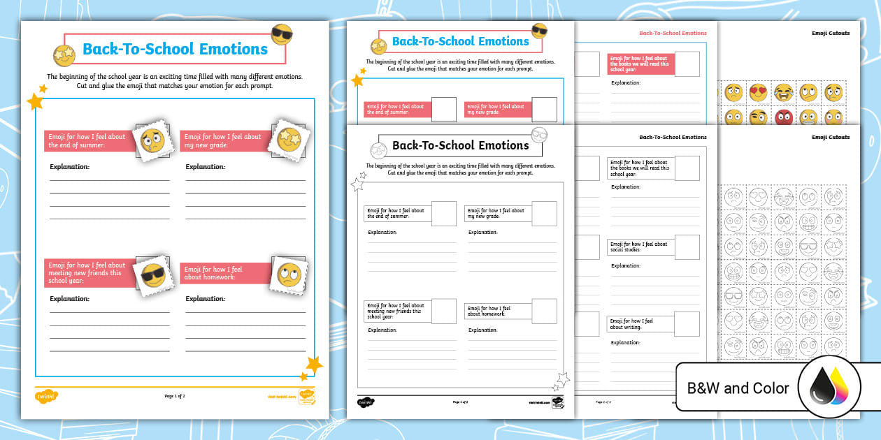 Back-To-School Emotions Cut and Paste Worksheet 3rd-5th