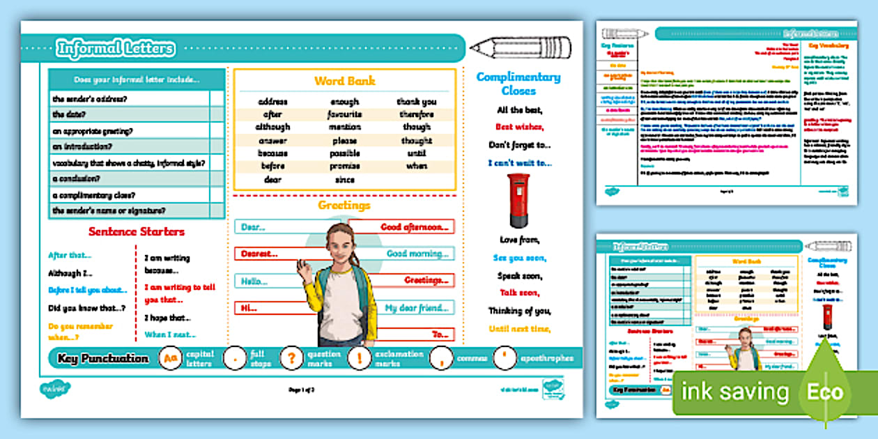 LKS2 Writing: Informal Letters Knowledge Organiser - Twinkl
