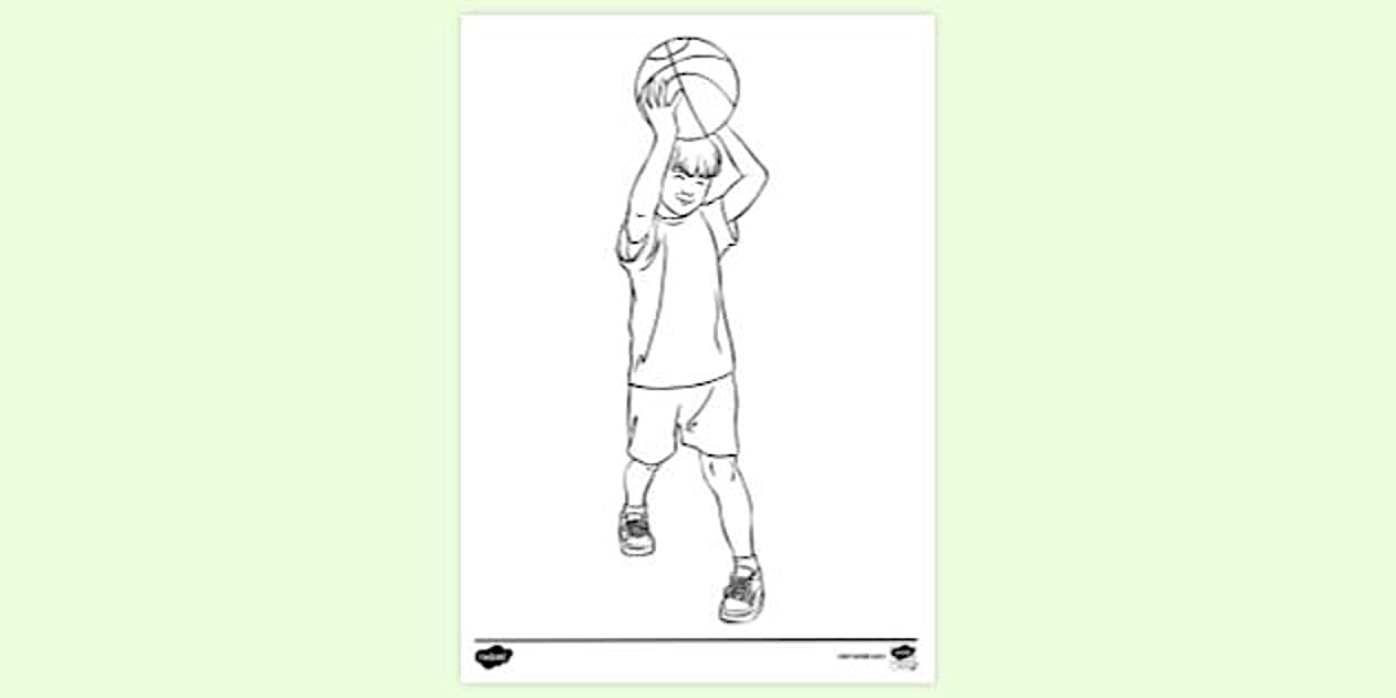 Boy in PE Kit With Basketball Colouring Sheet (Teacher-Made)
