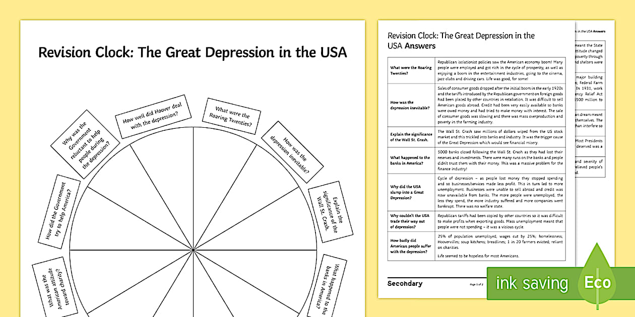 GCSE History Revision Clock: The Great Depression Worksheet / Worksheet