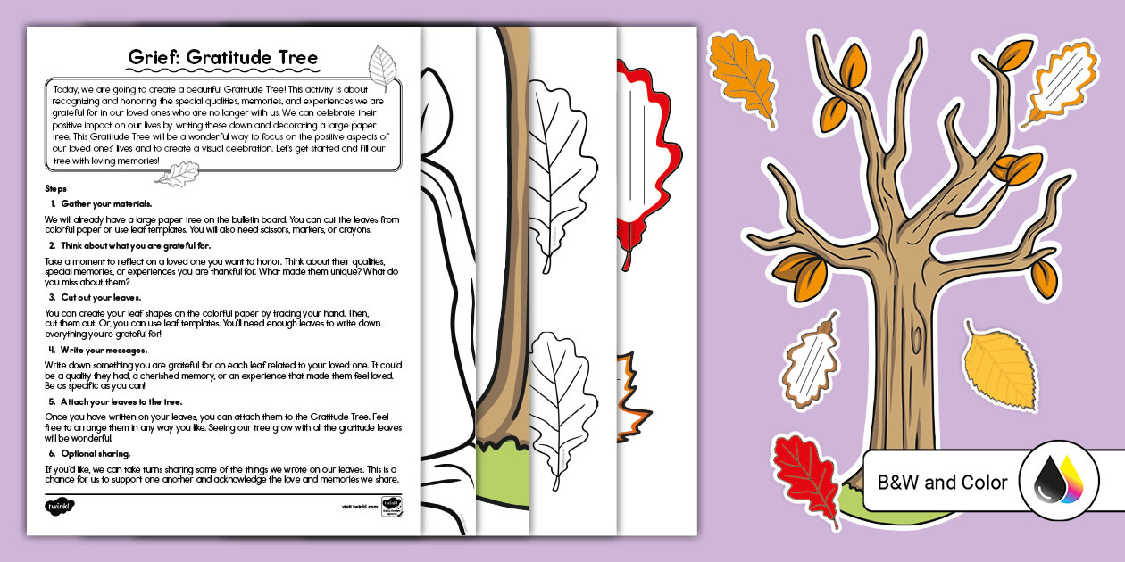 Grief: Gratitude Tree Activity (teacher made) - Twinkl