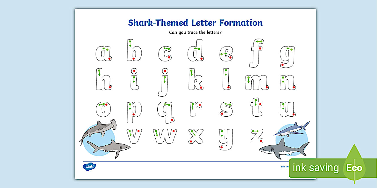 Shark-Themed Letter Formation Activity Sheet