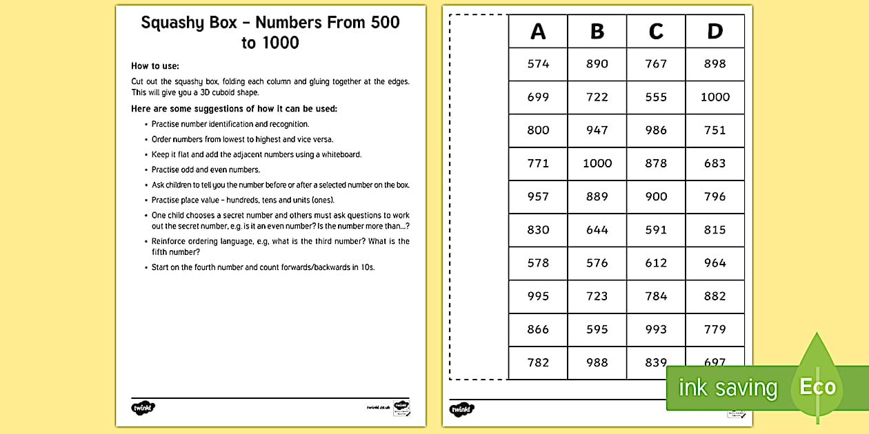 Squashy Boxes Numbers from 500 to 1000 Craft - Mental Maths Warm Up ...