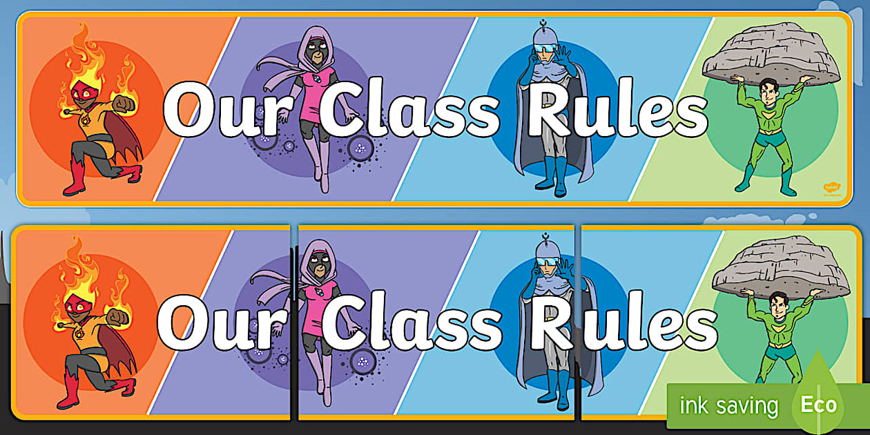 Our Class Rules Superhero Themed Display Banner - - Twinkl
