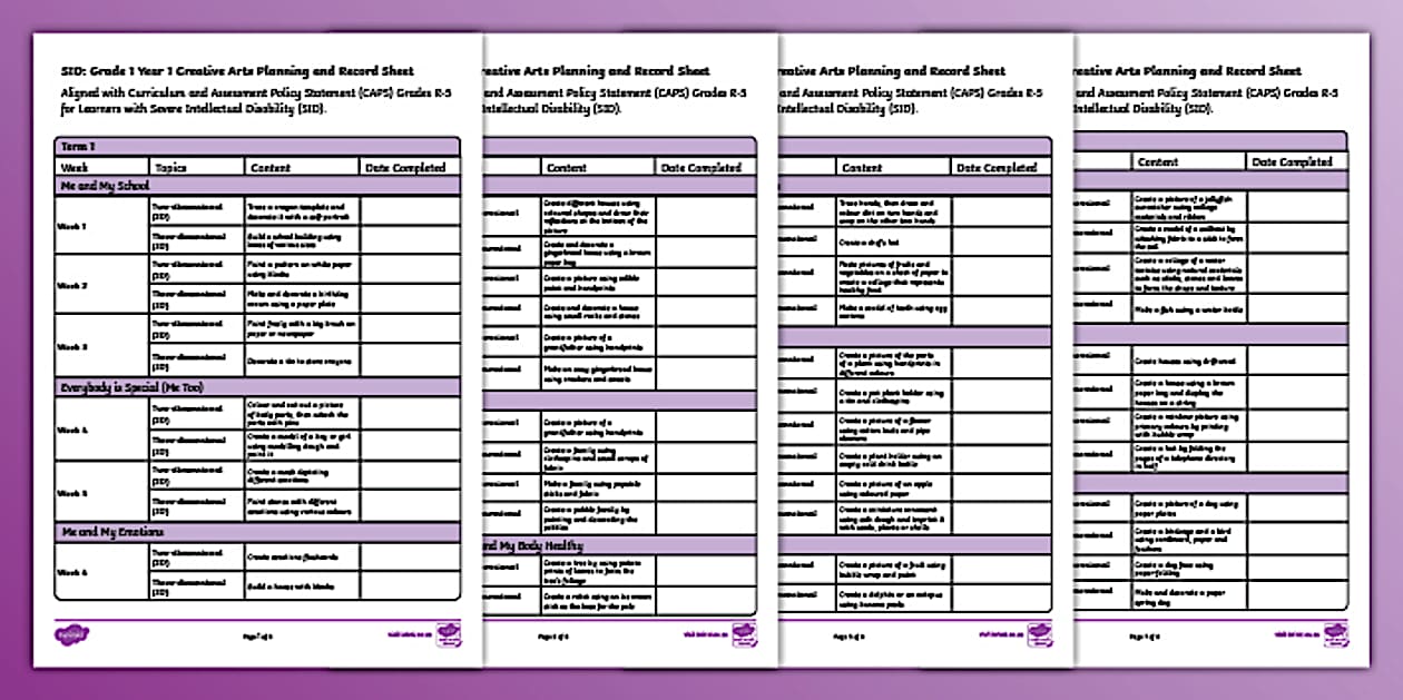 SID: Grade 1 Year 1 Creative Arts Planning and Record Sheet