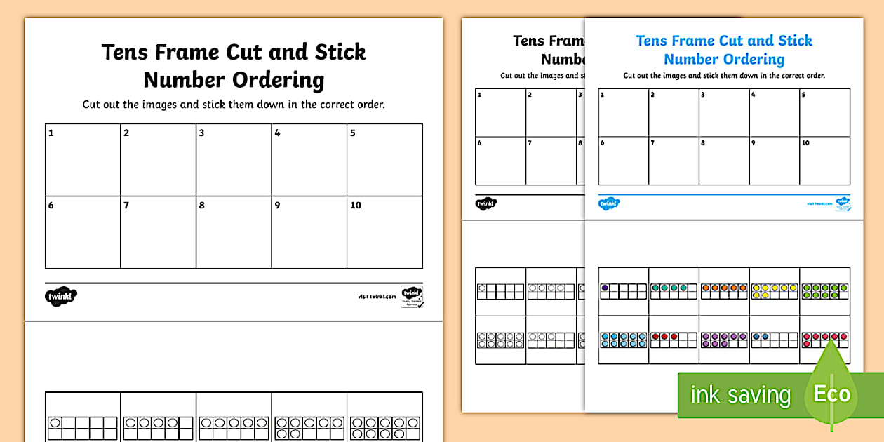 Tens Frame Cut and Stick Number Ordering 0-10 Worksheet