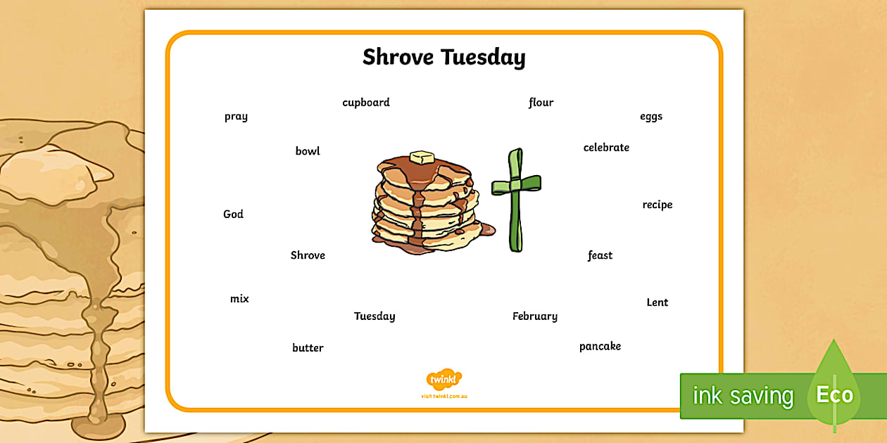 SA Shrove Tuesday Word Mat (teacher made) - Twinkl
