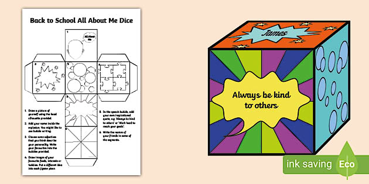 Back to School All About Me Dice Activity - Transition