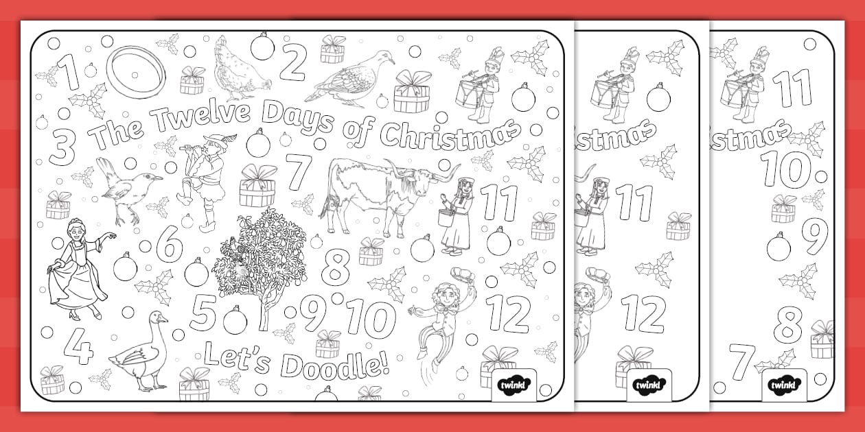 The Twelve Days of Christmas Doodle Colouring - Twinkl
