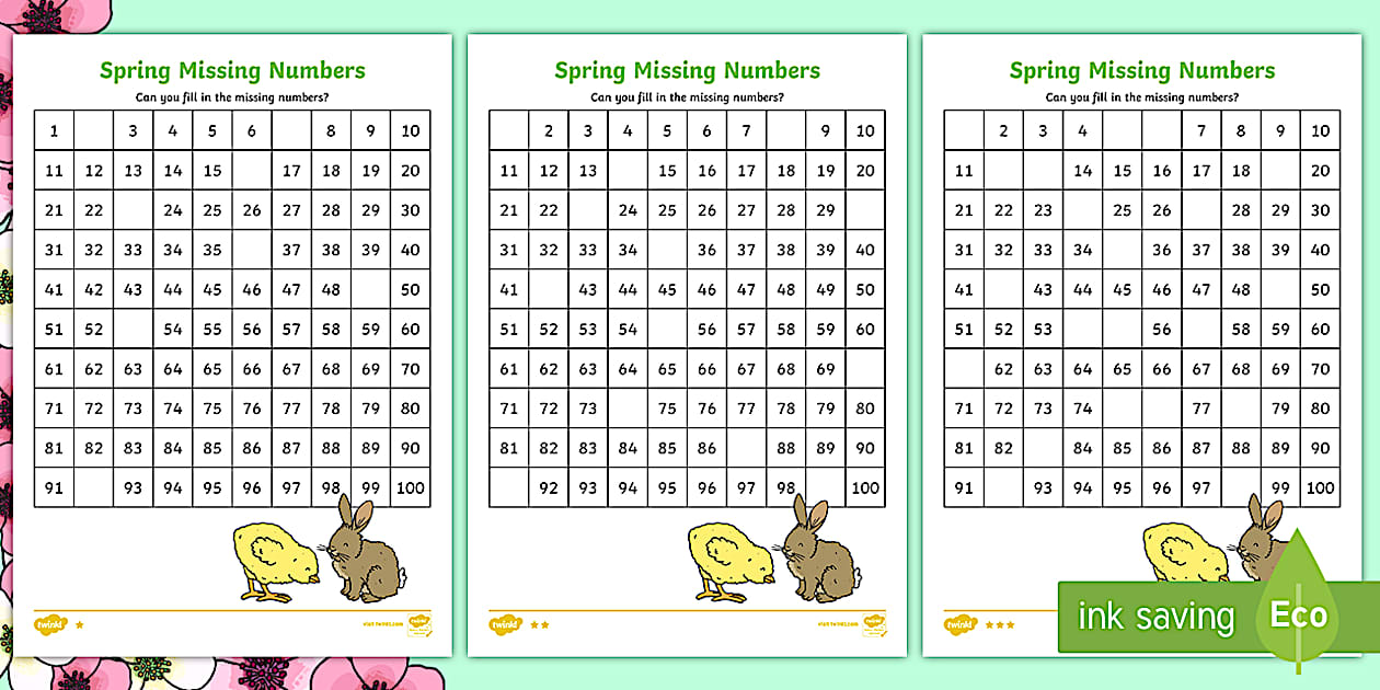 Spring-Themed Missing Numbers Number Square (teacher made)