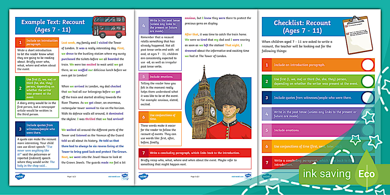 Example Text Pack for Parents: Recount (Ages 7 - 11)