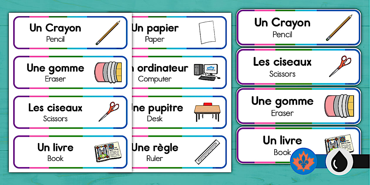 Classroom Materials Word Cards (French) (teacher made)