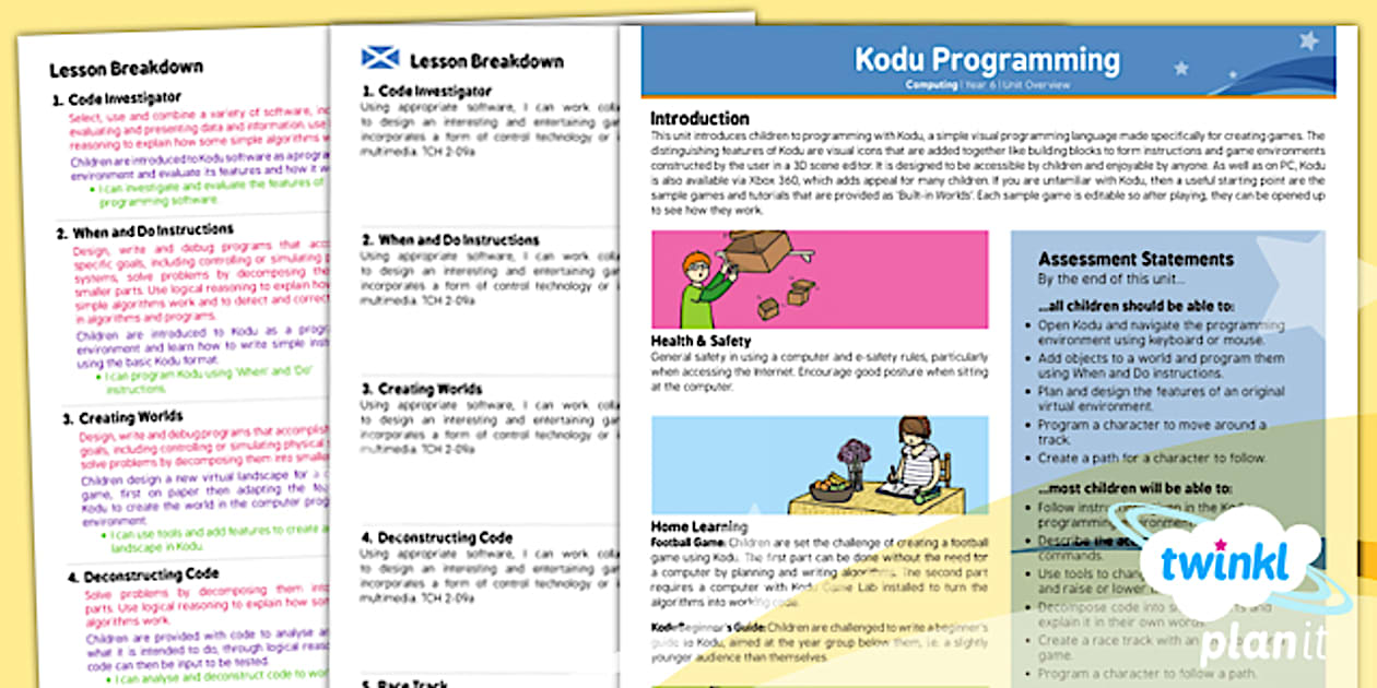 Computing: Kodu Programming Year 6 Planning Overview CfE